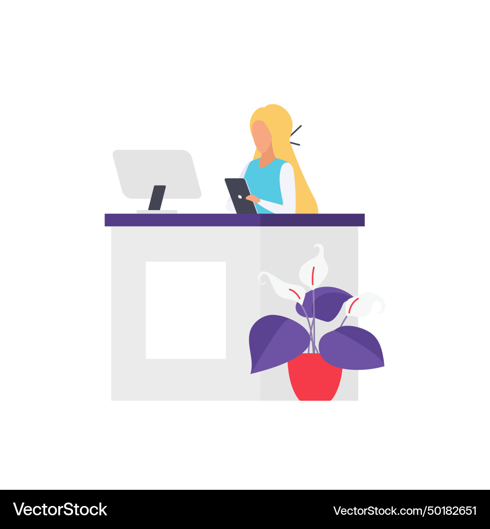 Receptionist waiting for clients at reception desk
