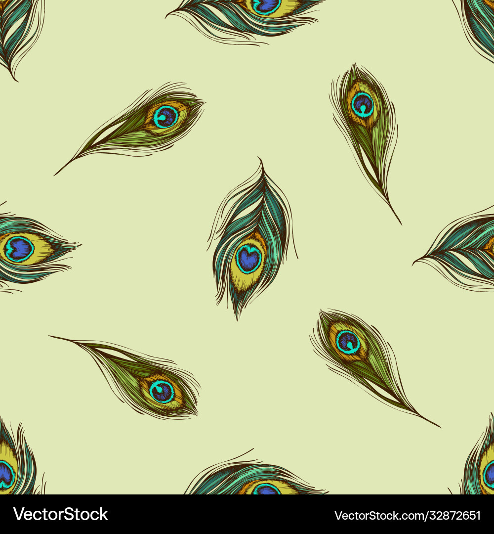 Seamless pattern with hand drawn colored peacock Vector Image