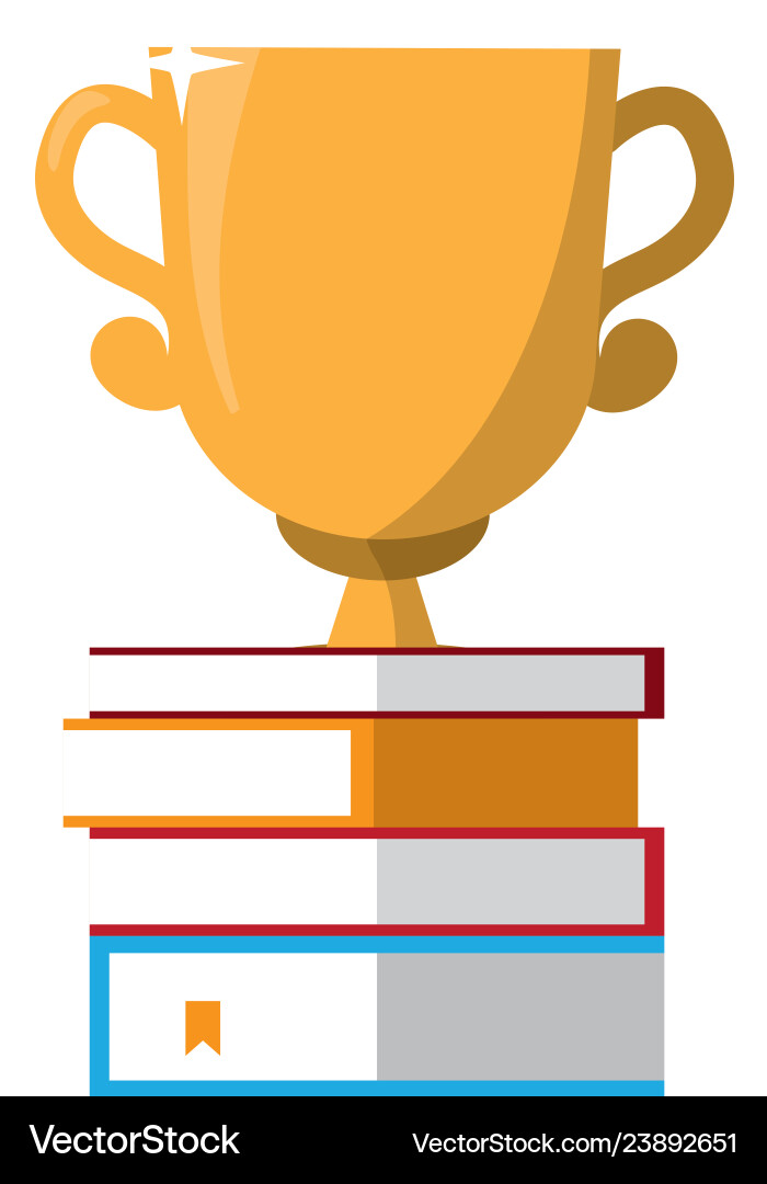 Stacked books and trophy Royalty Free Vector Image