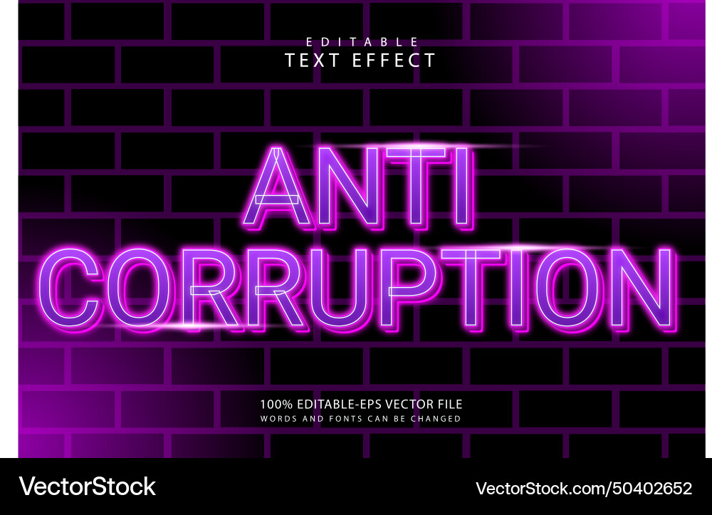 Anti corruption editable text effect 3 dimension Vector Image