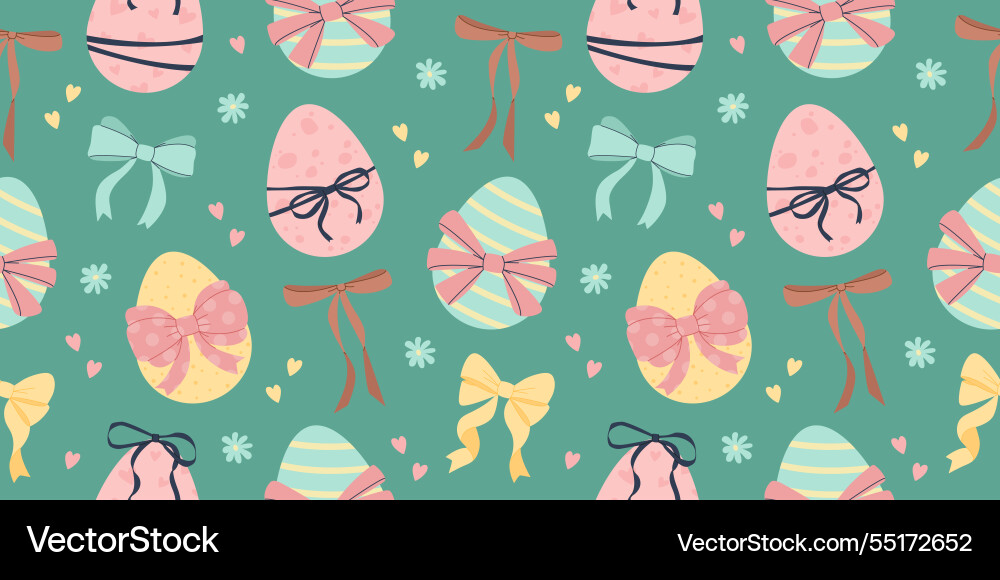 Happy easter seamless patterns with eggs and bows Vector Image