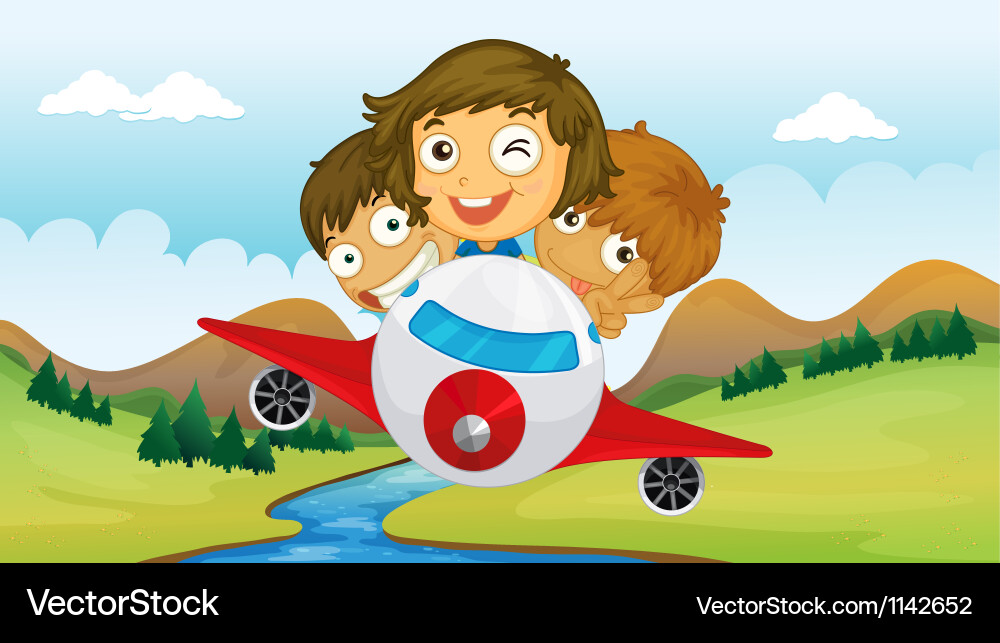 Kids riding in a plane Royalty Free Vector Image