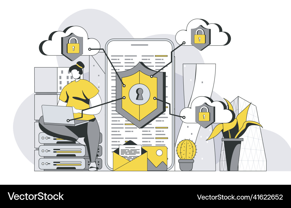 Network security concept with outline people scene