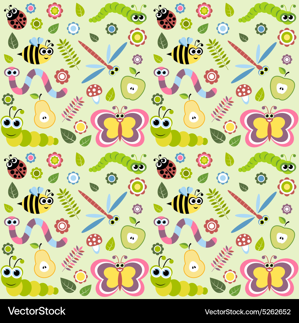 Pattern with cartoon insects Royalty Free Vector Image