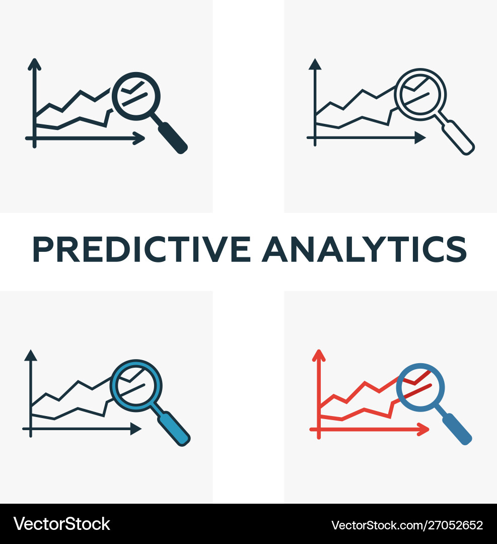 Predictive analytics icon set four elements Vector Image