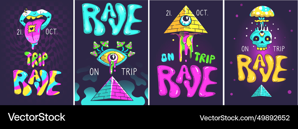 Psychedelic rave party trip music free flyer Vector Image
