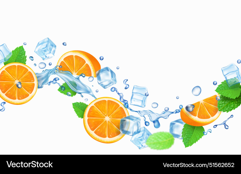 Transparent water wave splash and sliced orange Vector Image