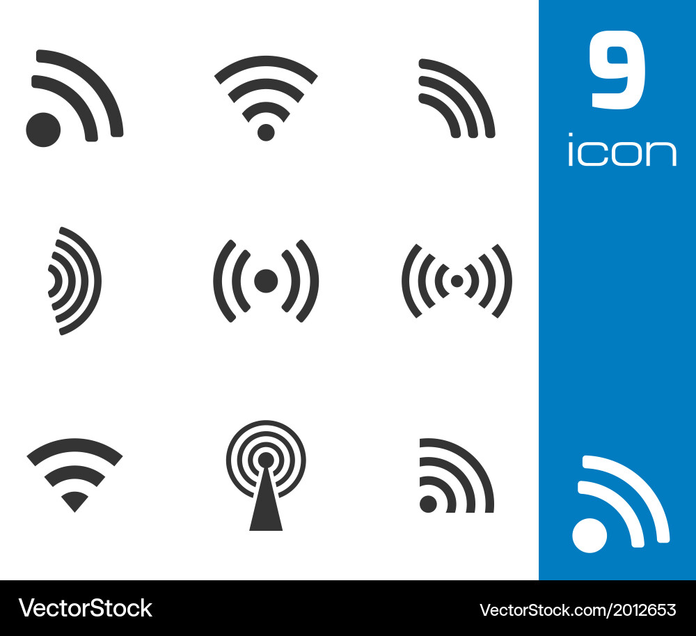 Black wireless icons set Royalty Free Vector Image