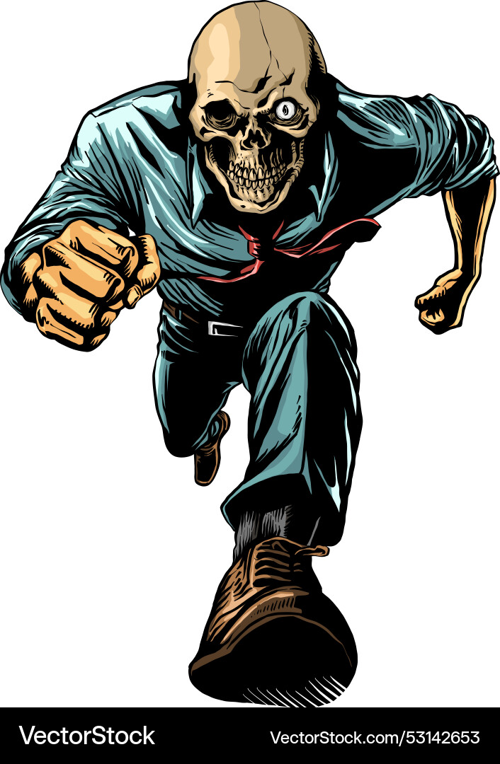 Skull salary man worker running towards camera Vector Image