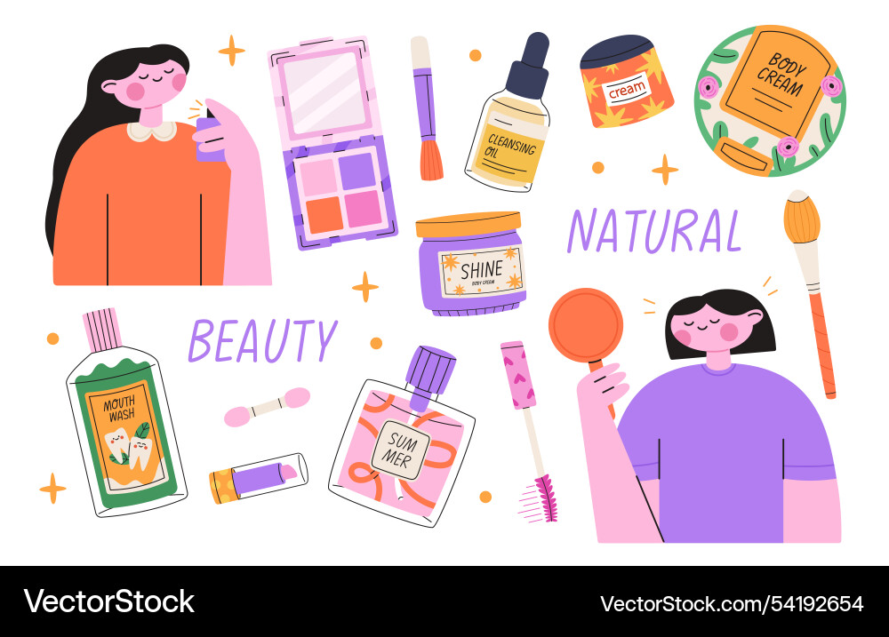 Cosmetics and women set Royalty Free Vector Image