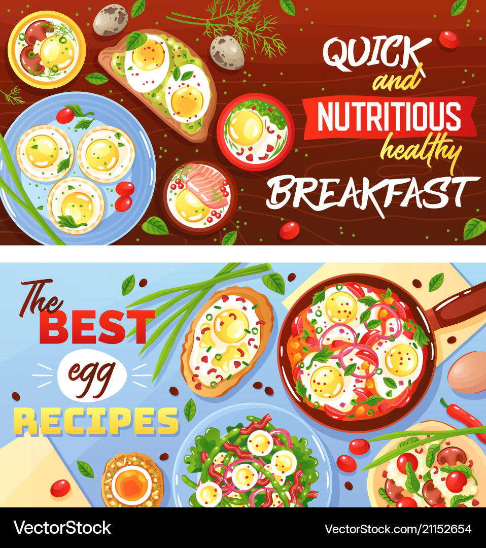 Egg dishes horizontal banners Royalty Free Vector Image