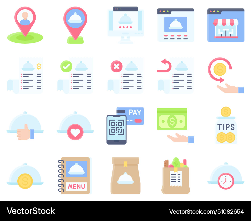 Food delivery essentials flat icons set 2 Vector Image