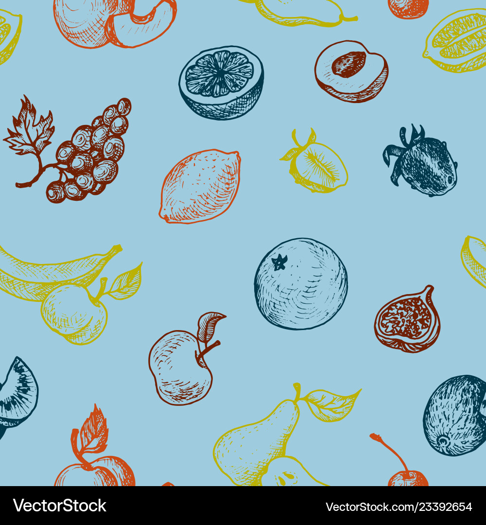 Fruit Drawing Seamless Pattern – Royalty-Free Vector | VectorStock