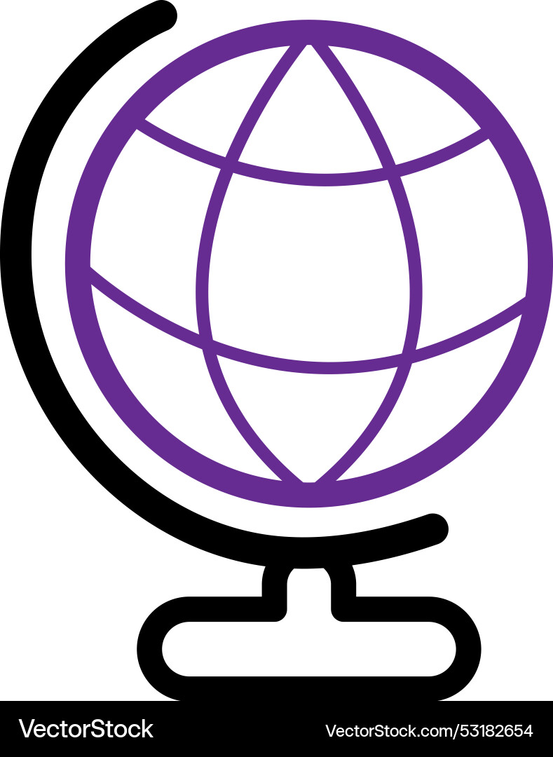 Globe icon with purple continents and black stand Vector Image