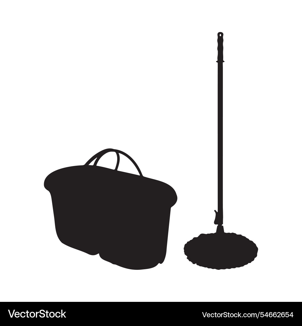 Spin mop with bucket silhouette Royalty Free Vector Image