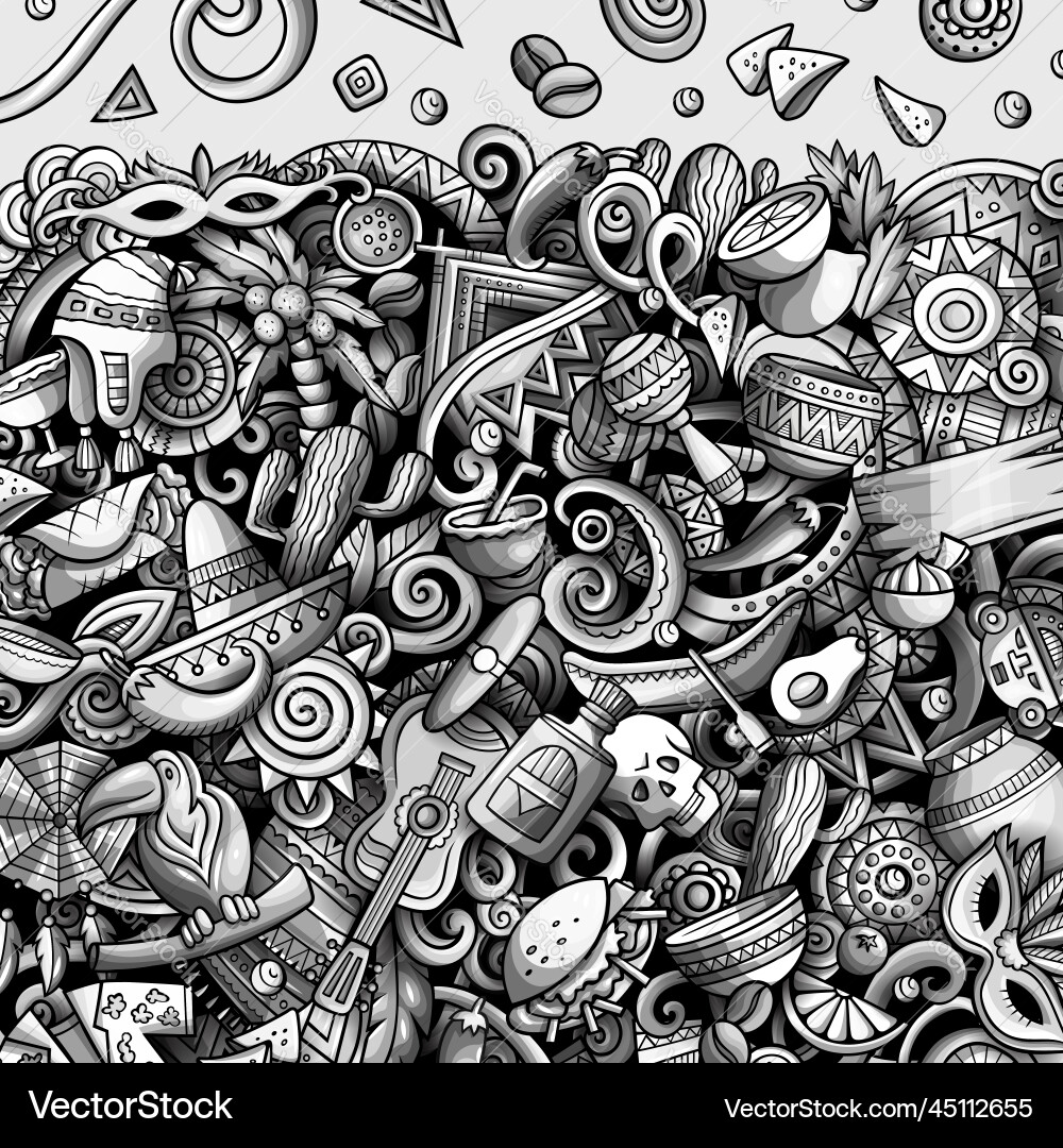 Cartoon hand-drawn doodles latin american frame Vector Image