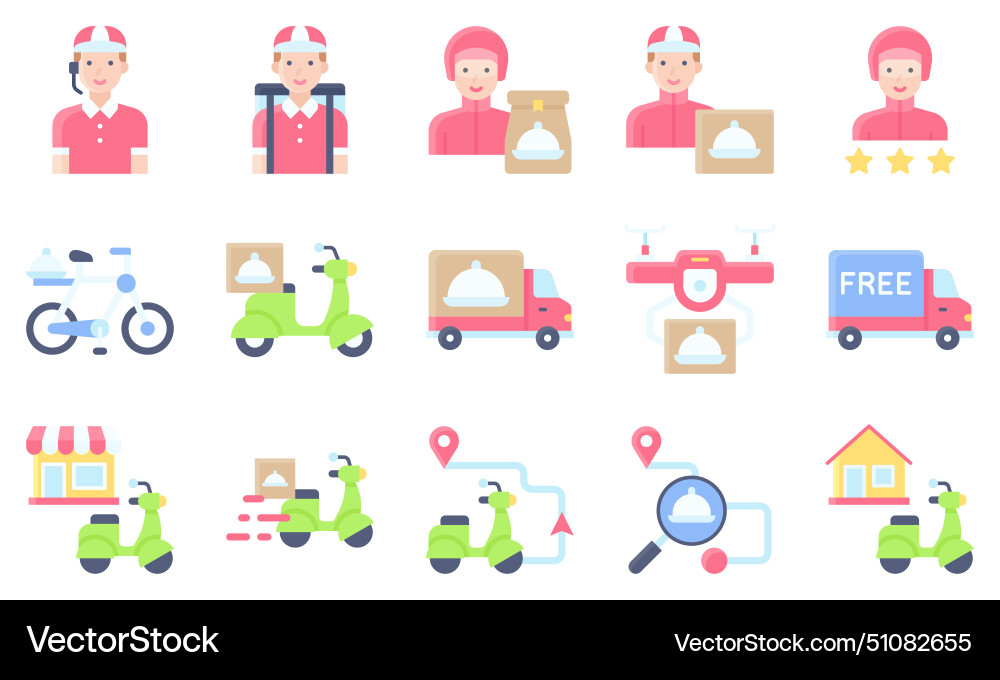 Food delivery essentials flat icons set 3 Vector Image