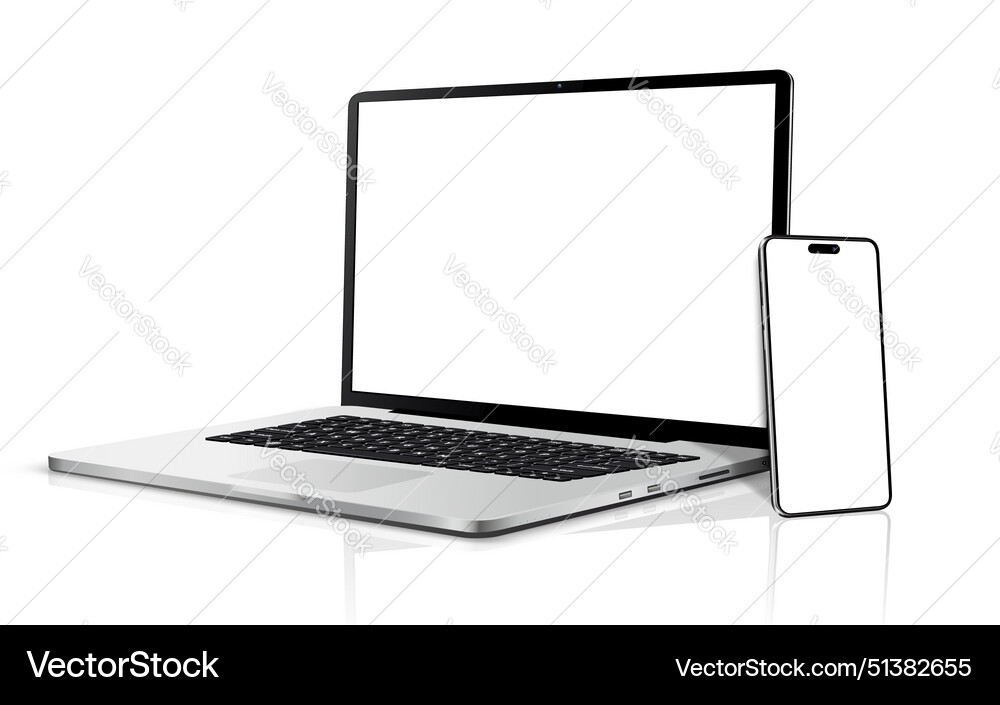 Laptop computer and mobile phone mockup digital Vector Image