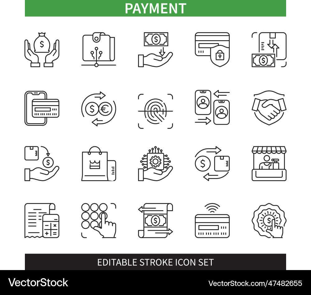 Payment editable stroke icon set Royalty Free Vector Image