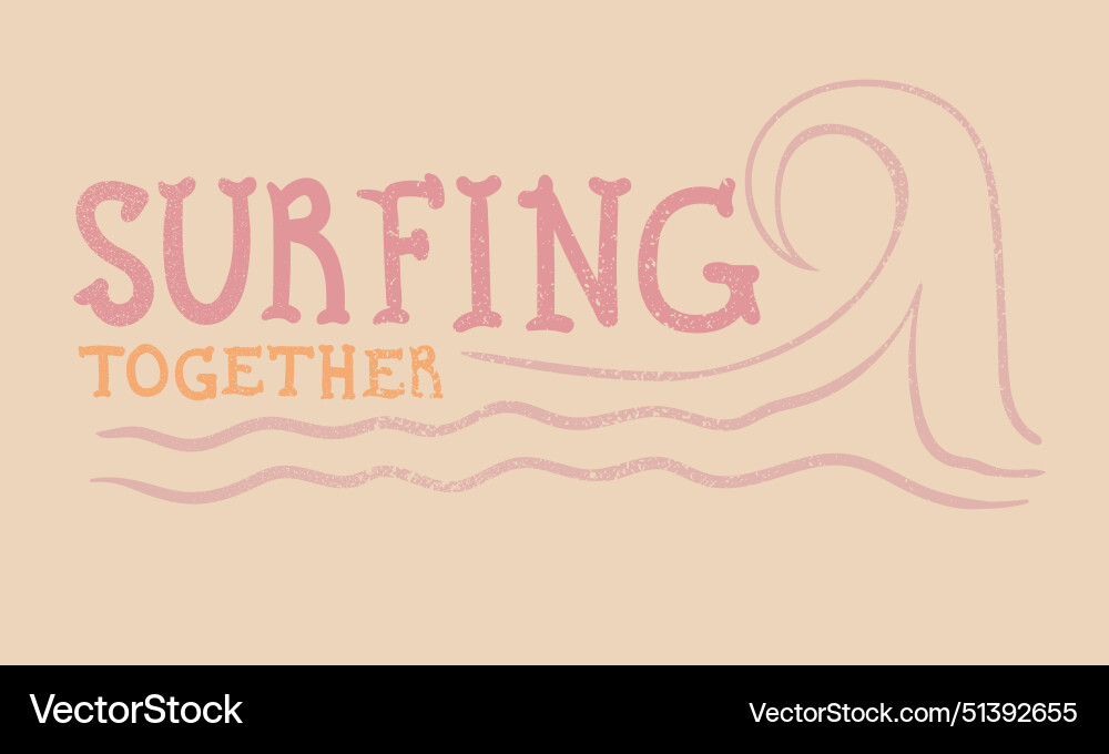 Surfing together ocean big wave Royalty Free Vector Image