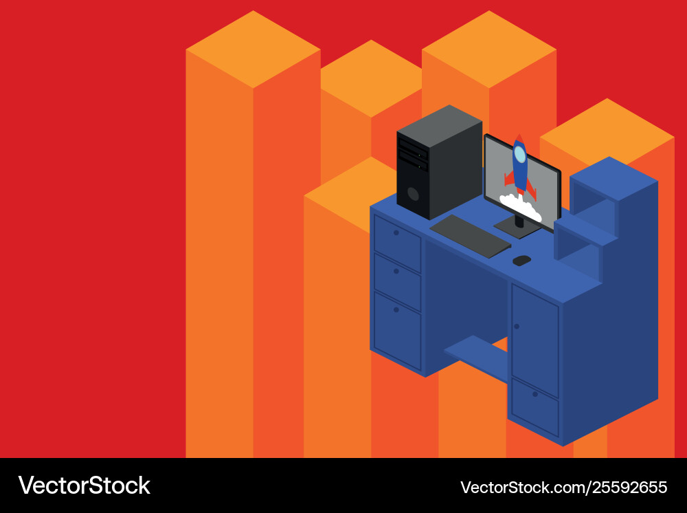 Upper view wooden working desktop station five Vector Image