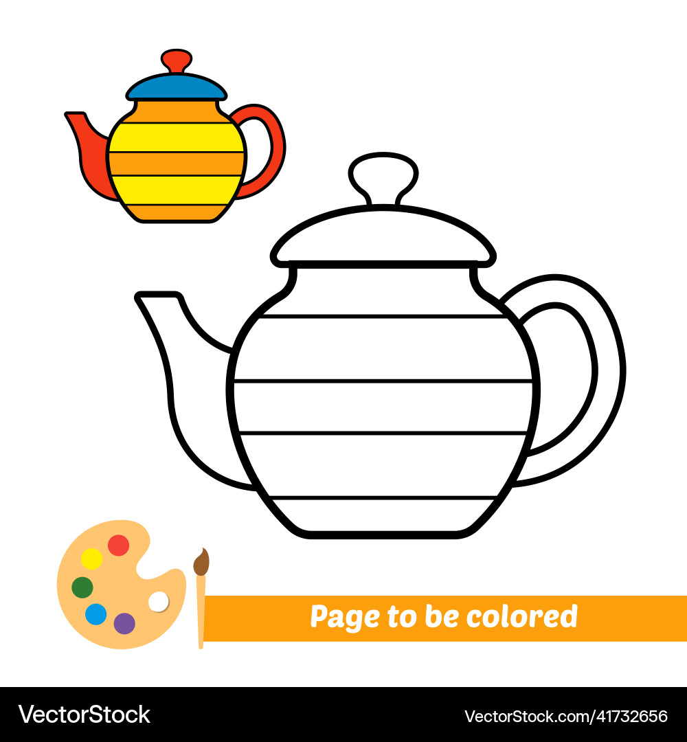 Coloring book for kids tea pot Royalty Free Vector Image