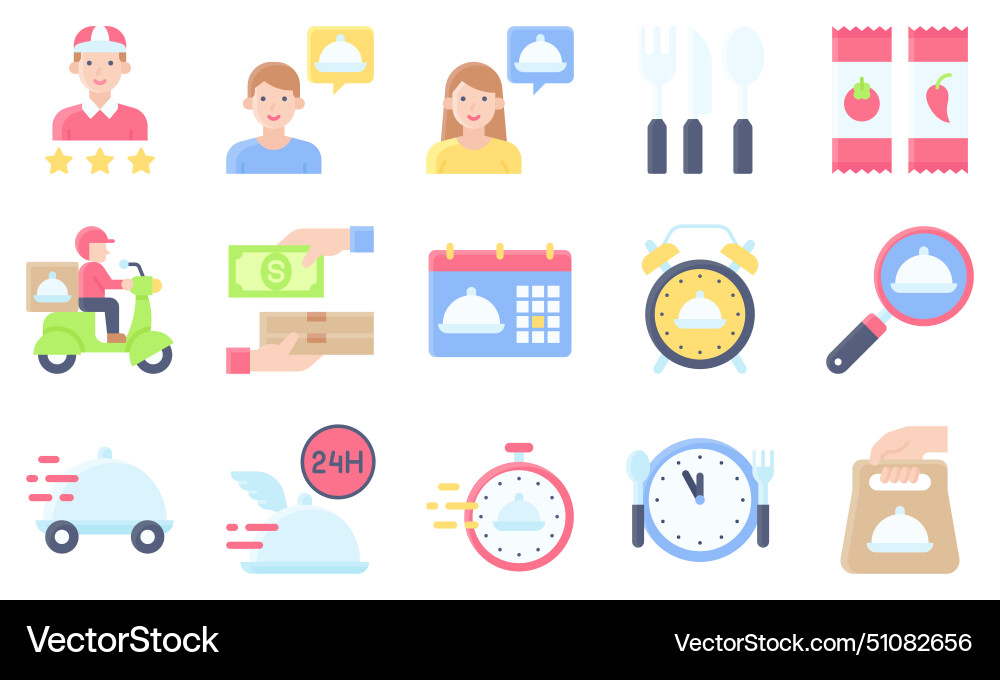 Food delivery essentials flat icons set 4 Vector Image