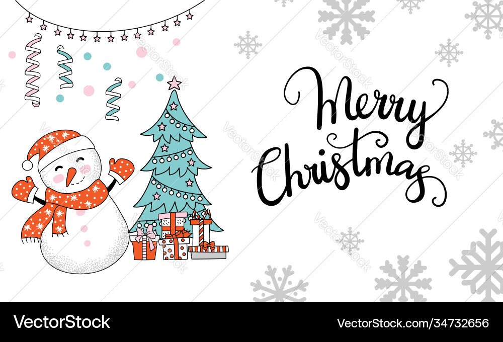 Horizontal christmas card snowman jingle bells Vector Image