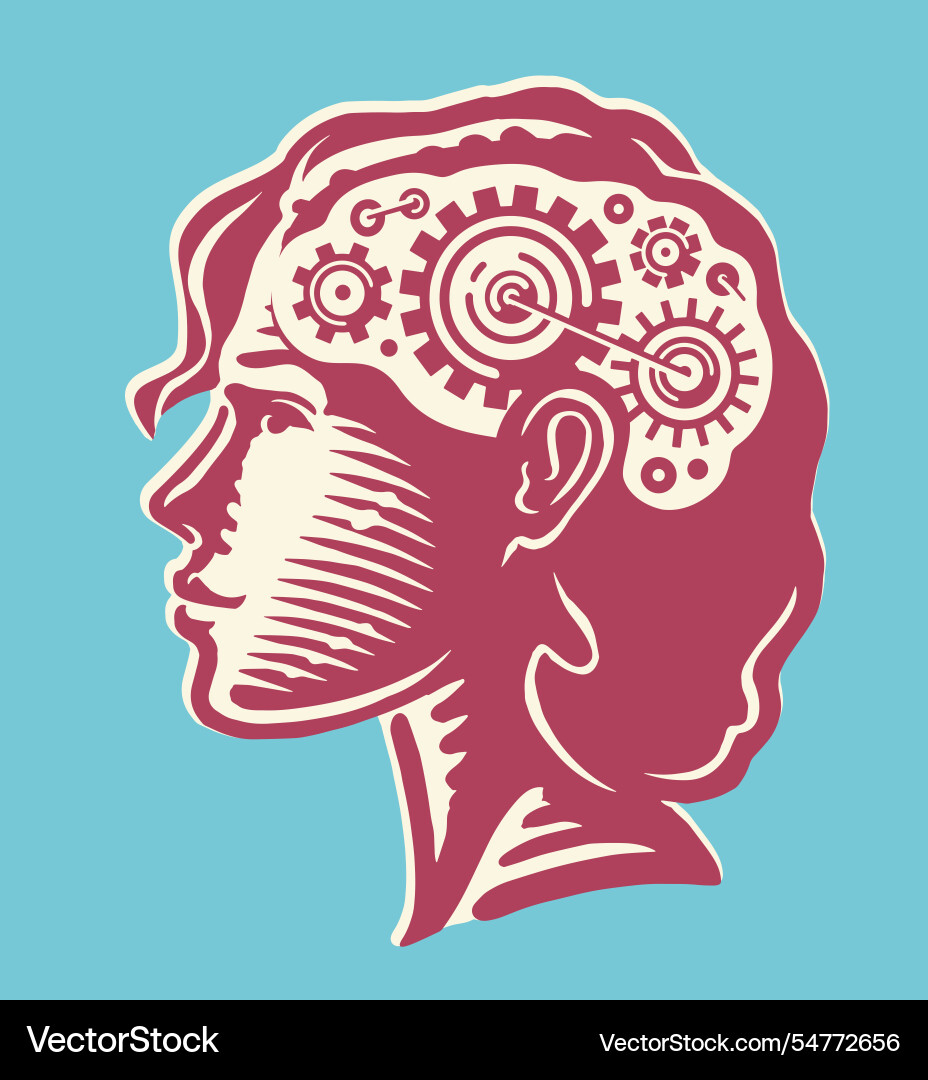 Rotating gears in woman head thinking brain Vector Image