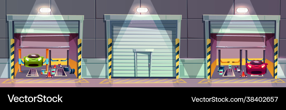 Cartoon mechanic workshop with car garage Vector Image