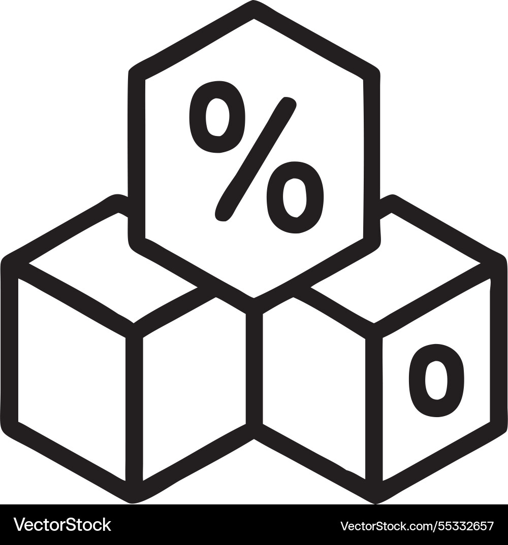Close up percentage sign empty wood cube text Vector Image