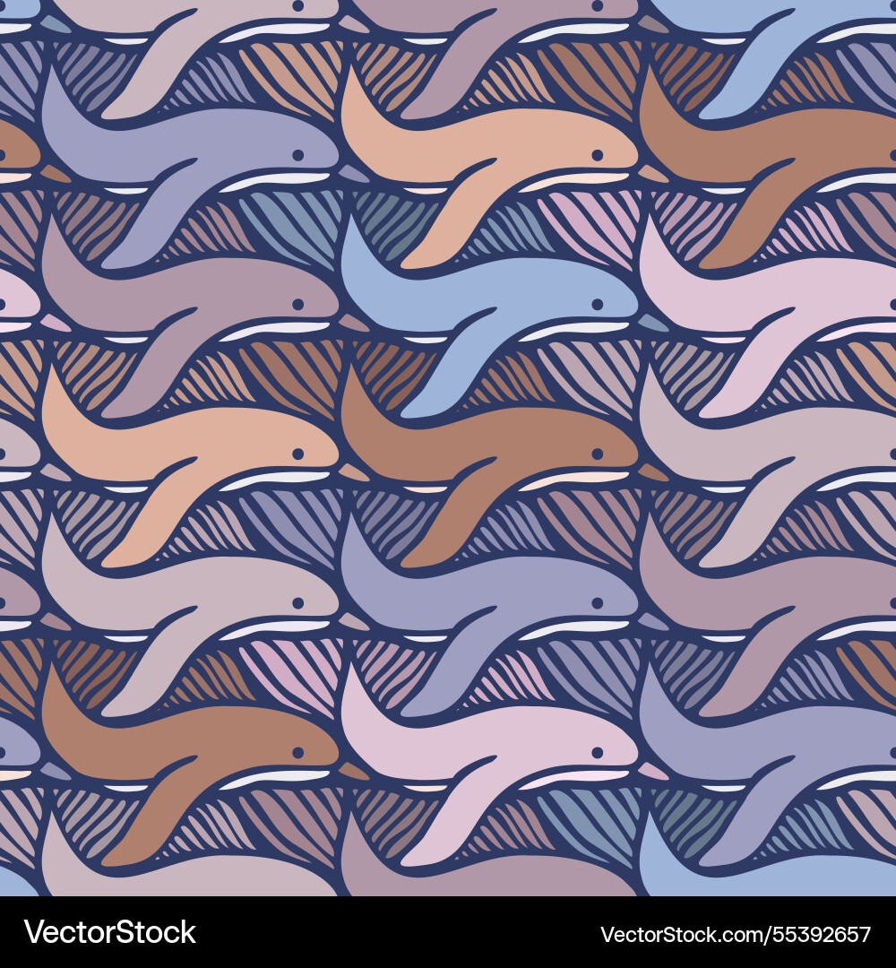 Seamless escher style dolphin tessellation Vector Image