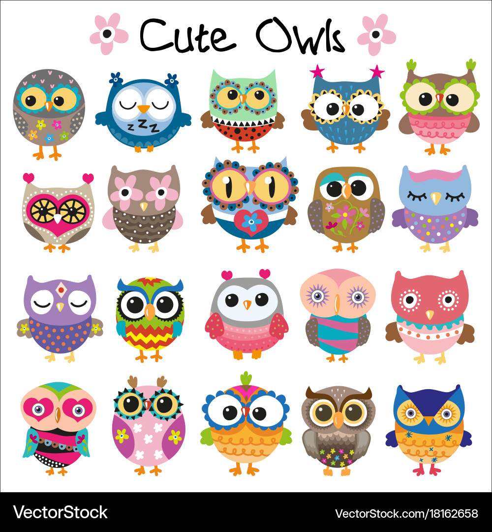 Adorable Cartoon Owls Collection Royalty Free Vector Image