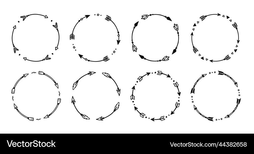 Boho arrow circle frame set hand drawn doodle Vector Image