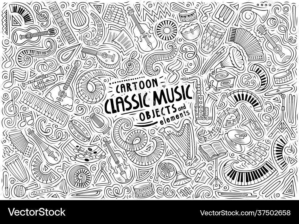 Cartoon set classic music theme items objects Vector Image