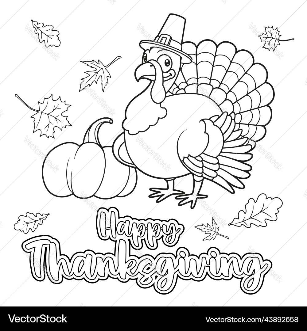 Cute Thanksgiving Turkey Coloring Page Royalty Free Vector
