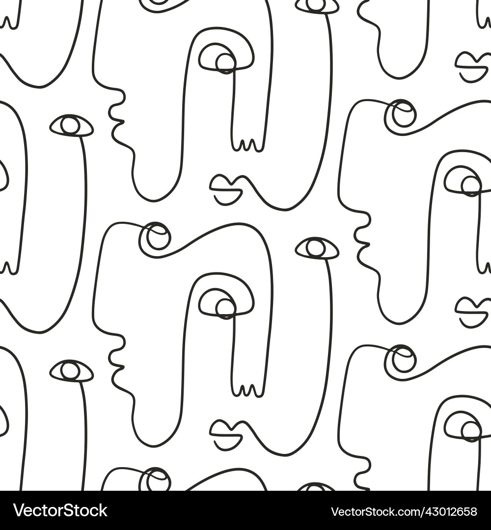 Eine Linie Zeichnung abstraktes Gesicht nahtloses Muster