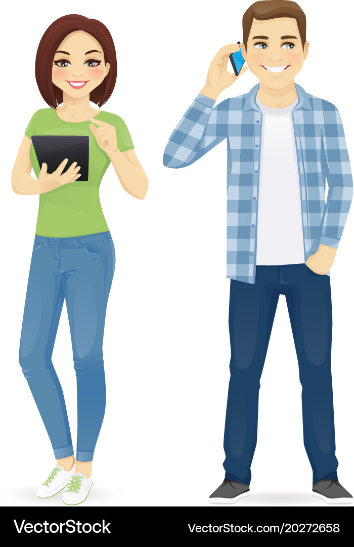 Young people with gadgets Royalty Free Vector Image