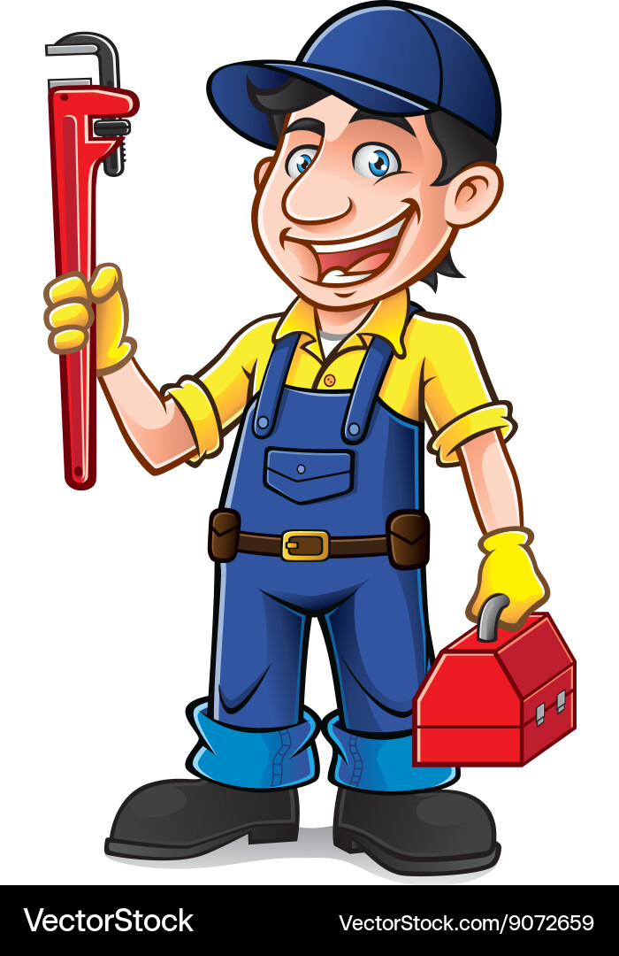 Cartoon plumber standing Royalty Free Vector Image