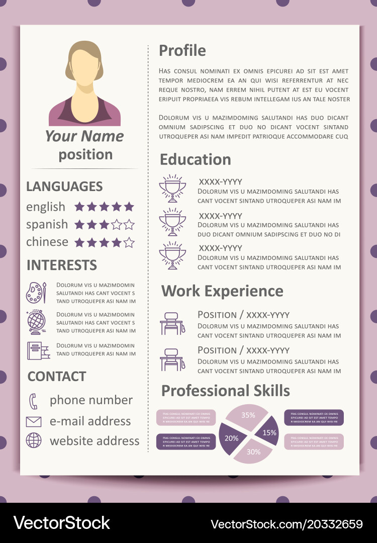 Female resume template with infographics elements Vector Image