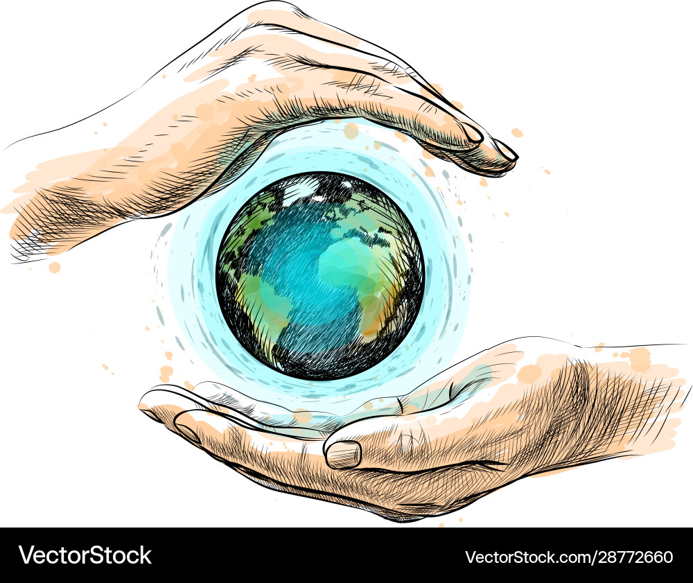Earth between hands representing environment Vector Image
