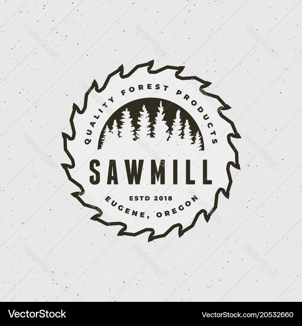 Sawmill logo retro styled woodwork emblem Vector Image