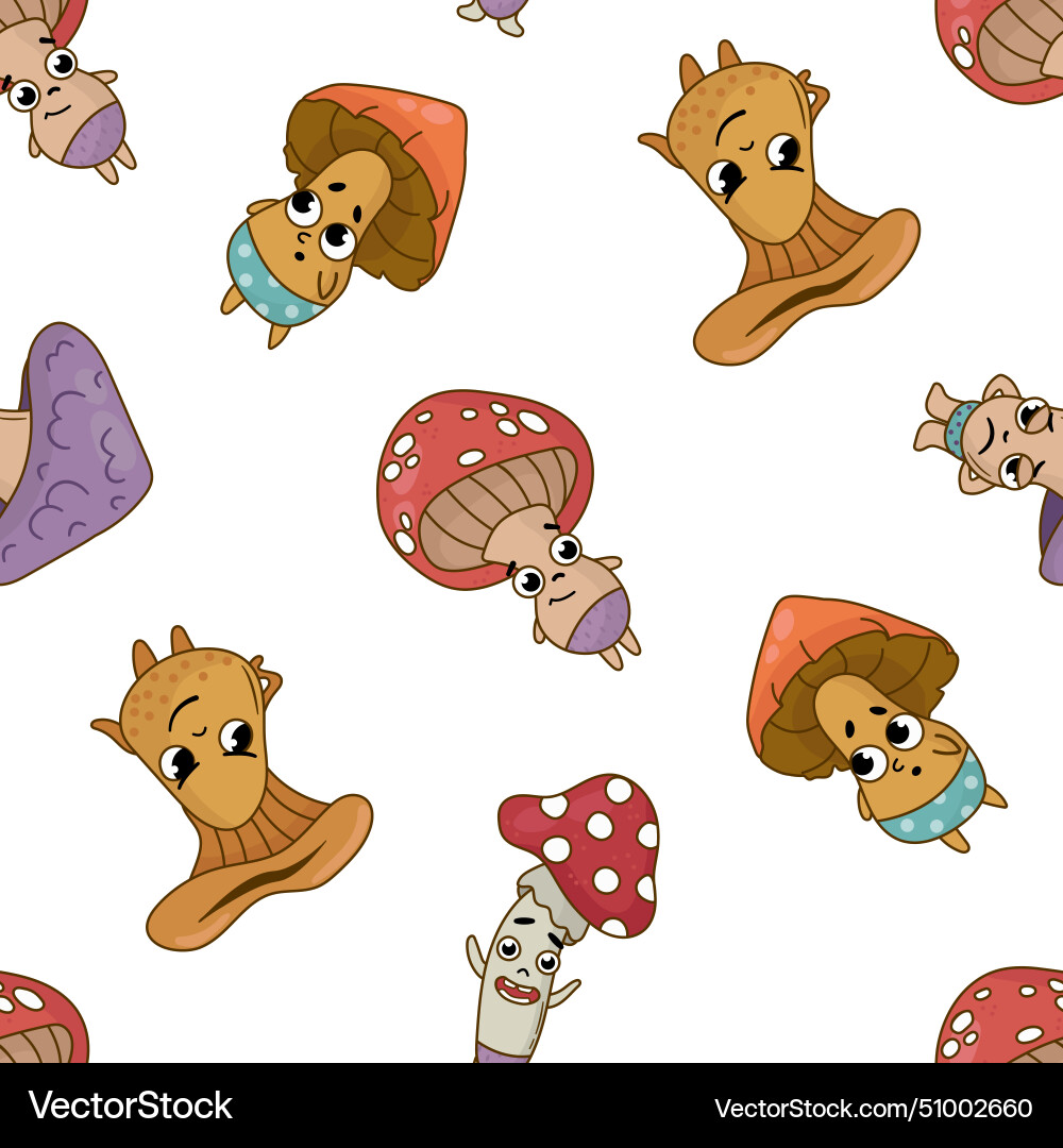 Seamless pattern with mushroom characters Vector Image