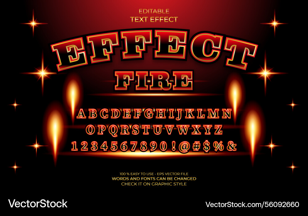 Set of text effect fire Royalty Free Vector Image