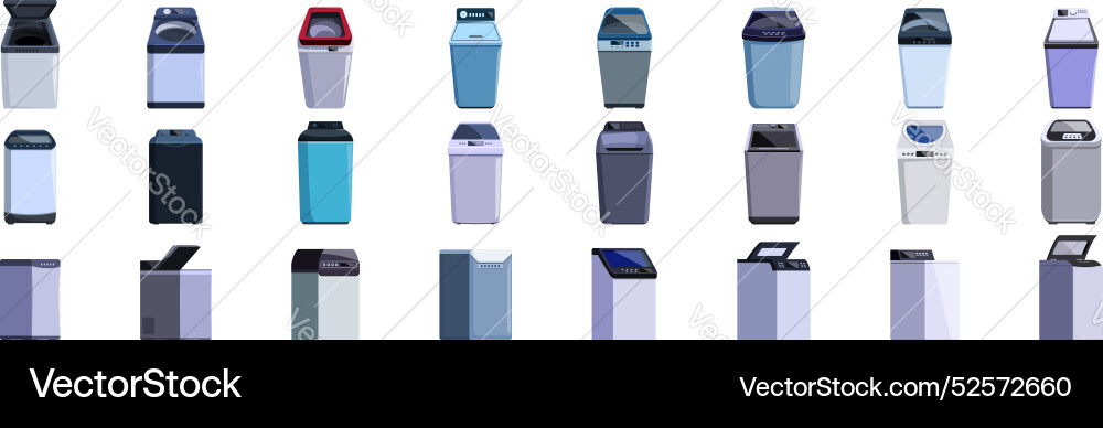 Top load washing machine icons set collection Vector Image