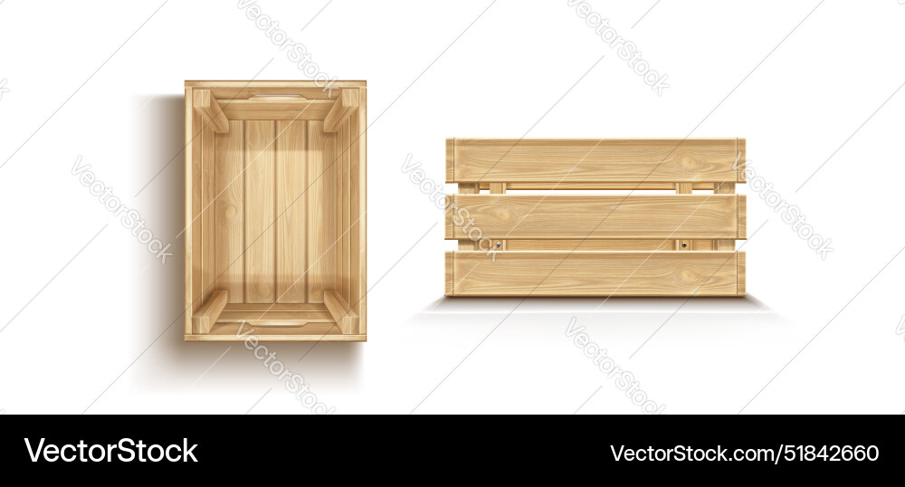 Wooden crate mockup set on white background Vector Image