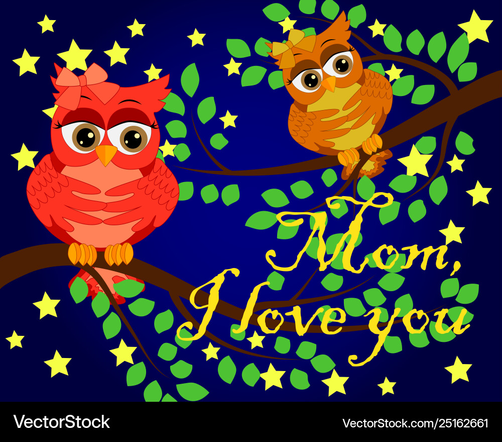 Mothers day greeting card the owl mommy Royalty Free Vector