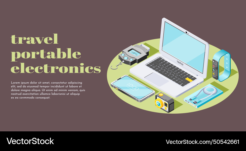 Portable electronics isometric banner Royalty Free Vector