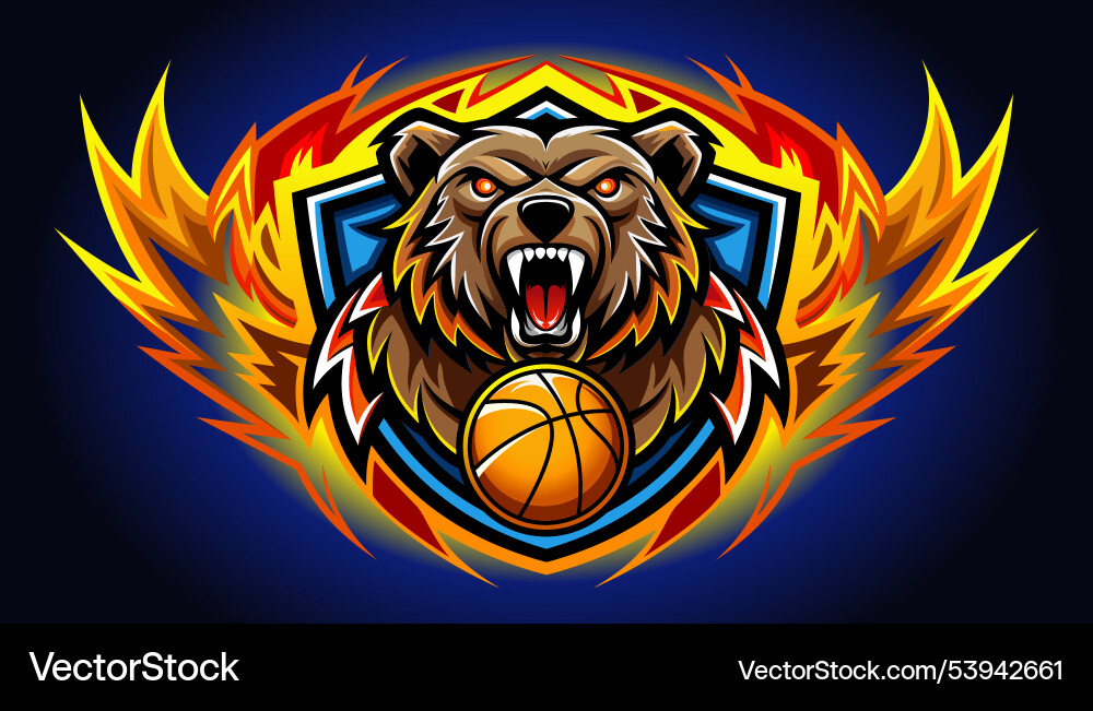 Roaring bear logo symbol with basketball Vector Image