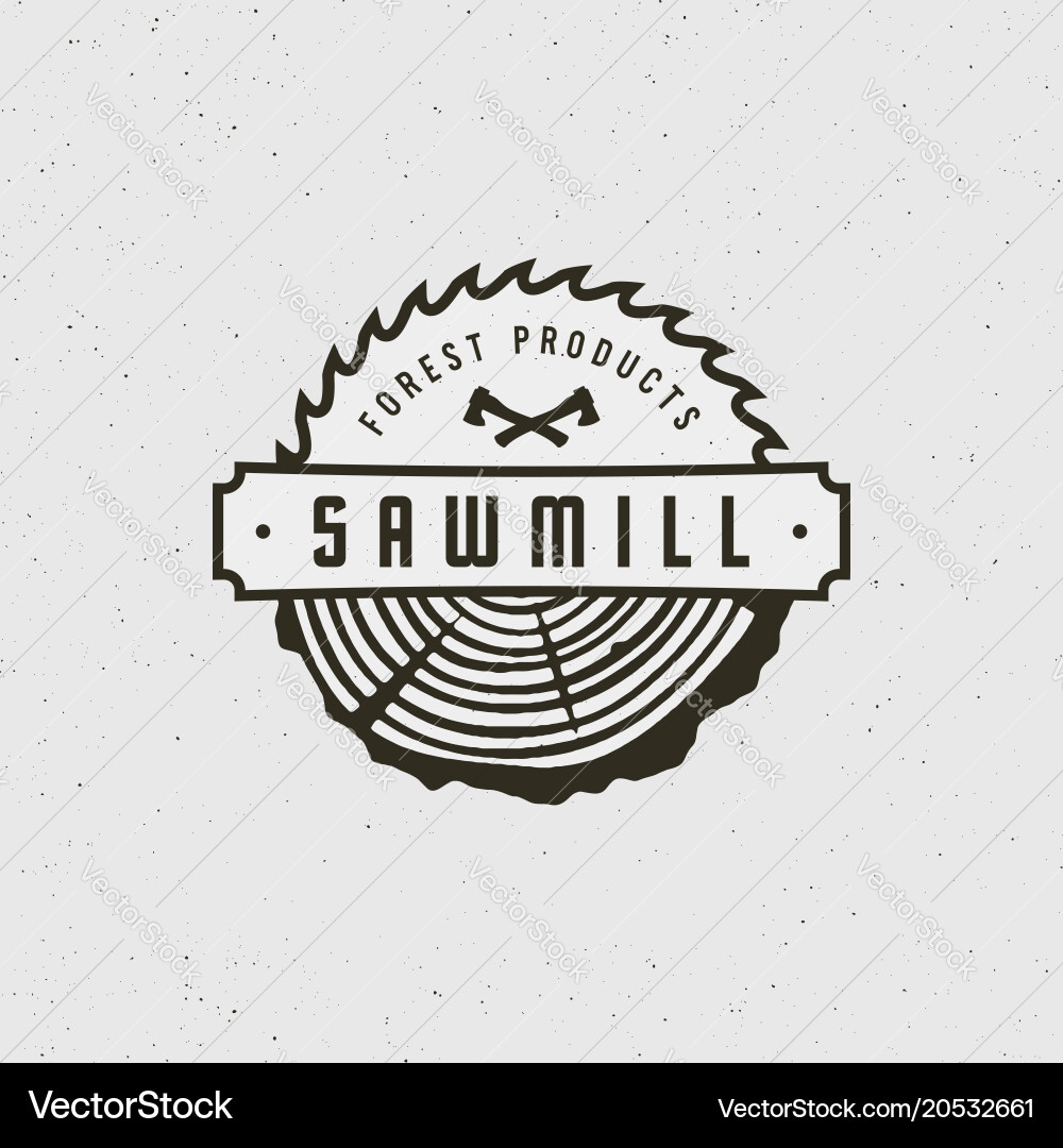 Sawmill logo retro styled woodwork emblem Vector Image